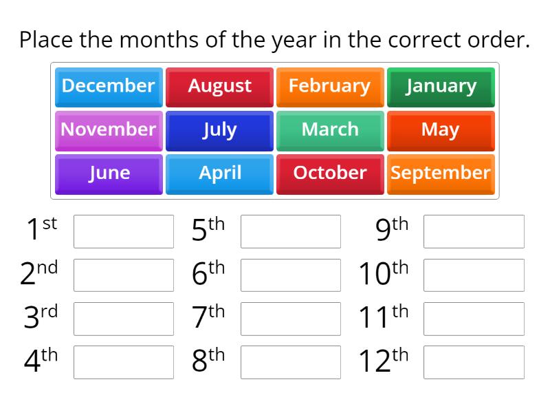 Months of the year - Rank order