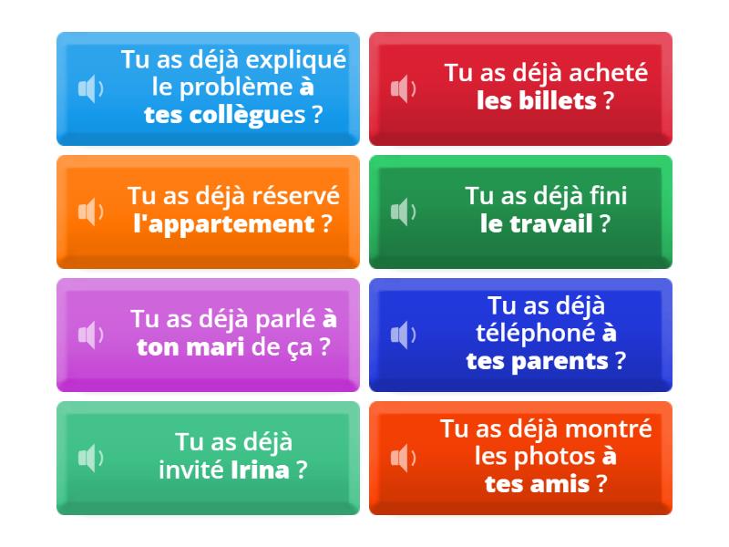 COD - COI Passé composé - Futur proche - Fichas giratorias