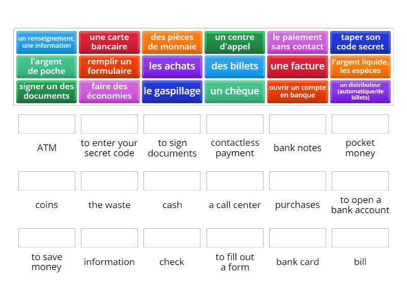 Le vocabulaire de la banque - Match up