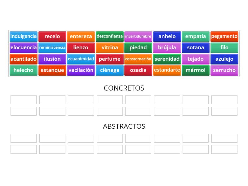 Diferencia entre sustantivos concretos y abstractos - Ordenar por grupo