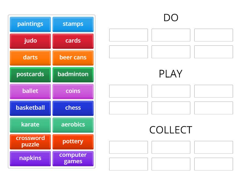 Free time activities, hobbies - Group sort