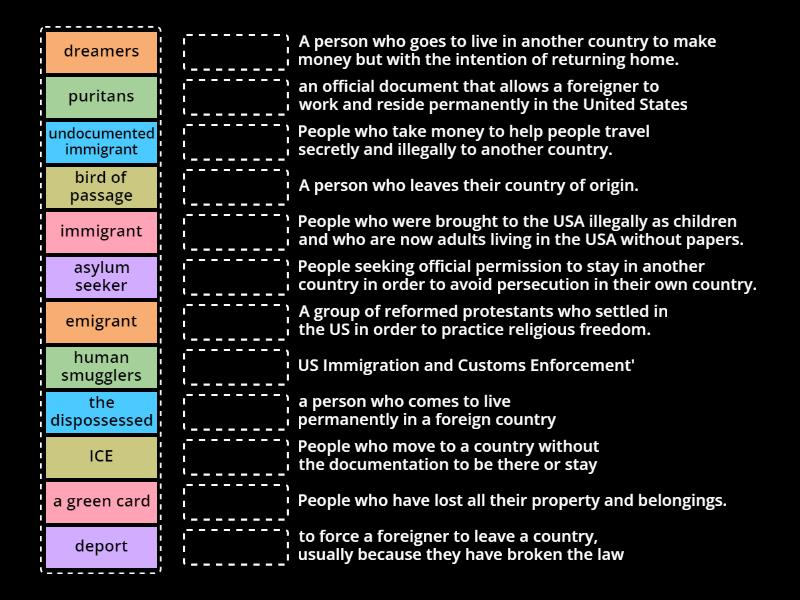 Immigration vocabulary 1 - Match up