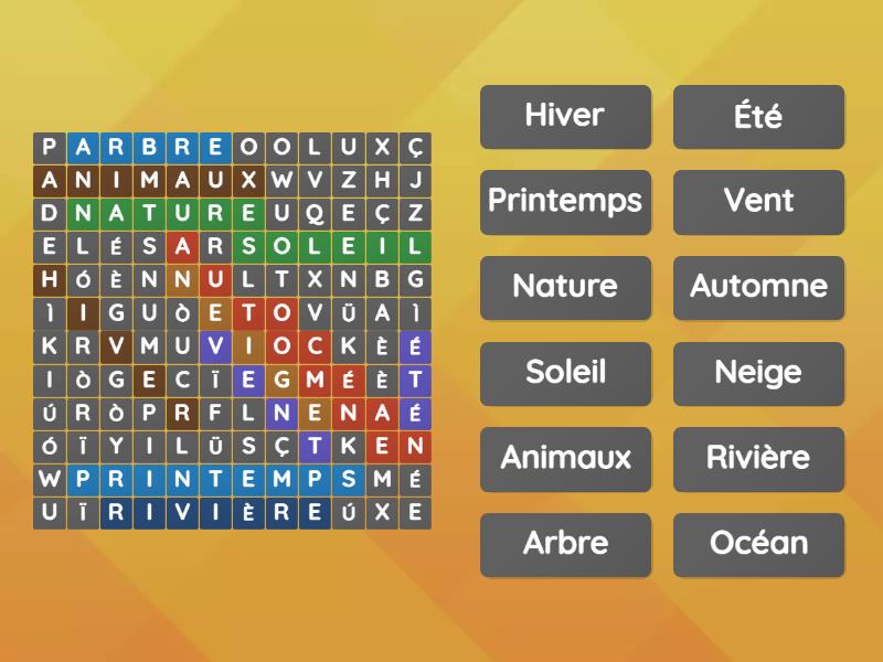Kids A2.1 part 1 - la nature - Wordsearch