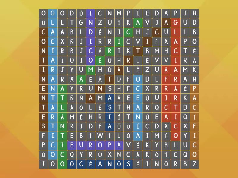 CONTINENTES Y OCÉANOS - Sopa de letras