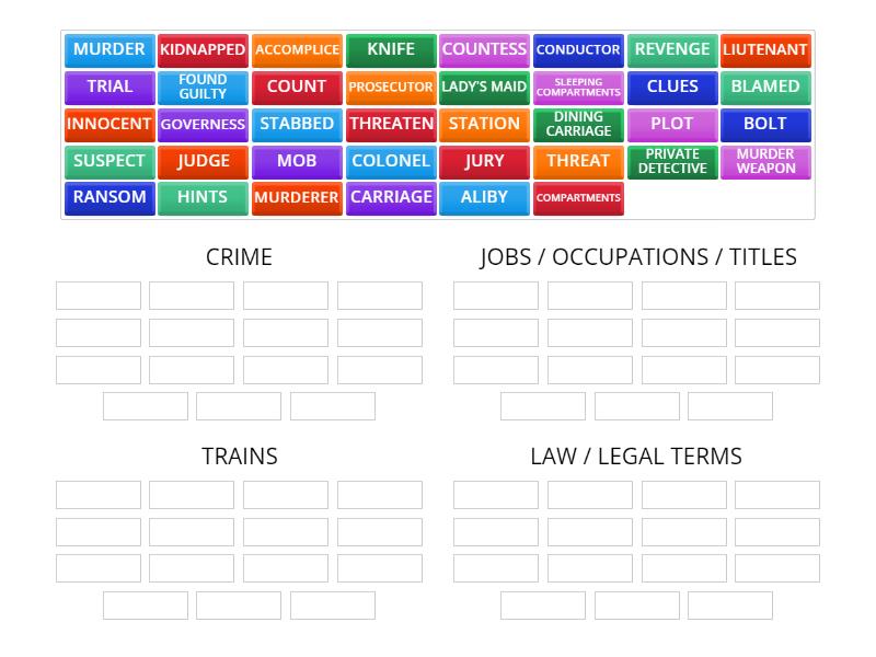 VOCABULARY MURDER ON THE ORIENT EXPRESS - Ordenar por grupo
