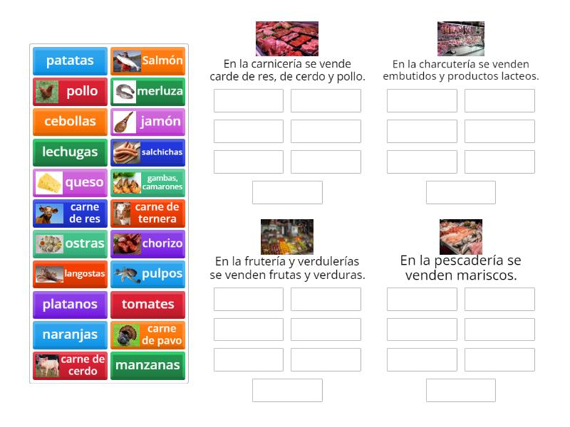 vocabulario de los alimentos. - Group sort