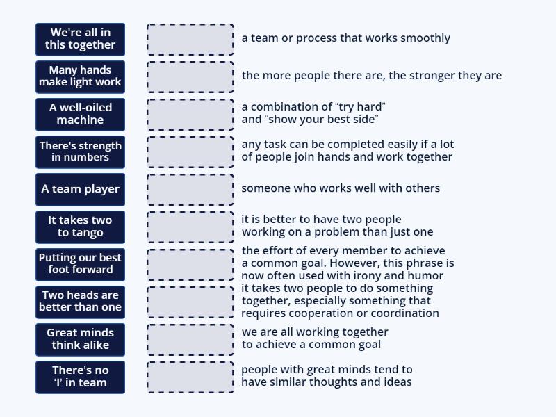 Phrases about teamwork - Match up