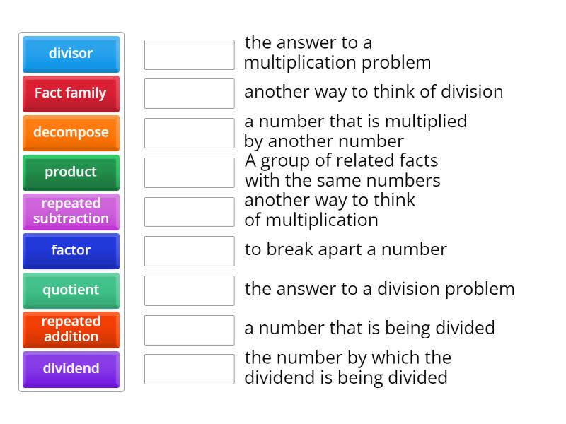 Multiplication & Division Vocabulary - Match up