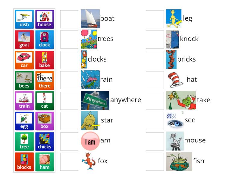 Dr. Seuss rhyming match game Green Eggs and Ham - Une las parejas