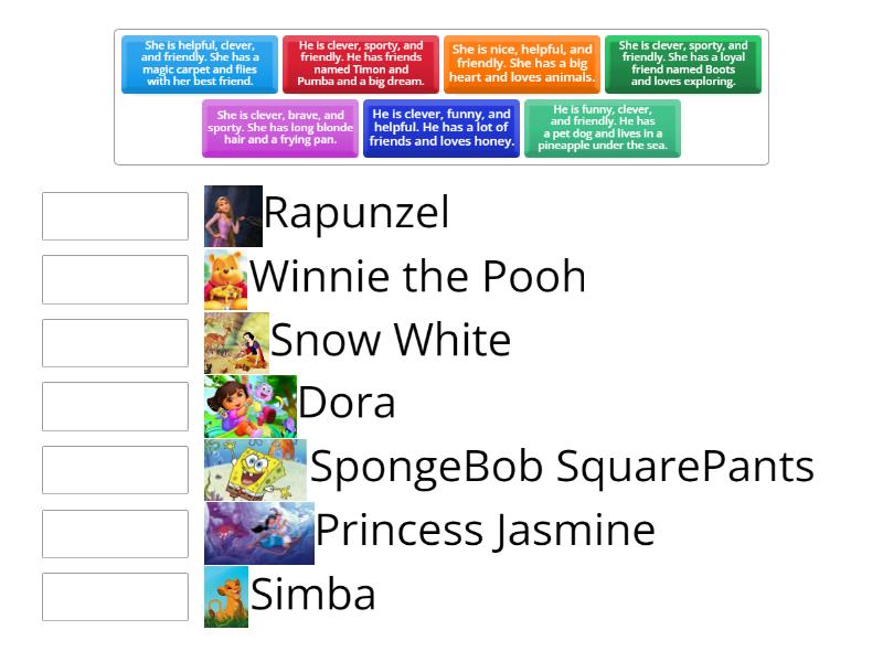 Go Getter 1 Unit 4.6 Cartoon characters - Une las parejas