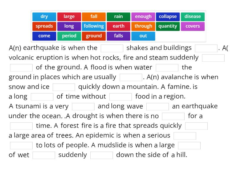 Solutions PI unit 4 natural disasters - Complete the sentence