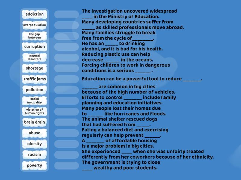 B1 social issues sentences 1 - Match up