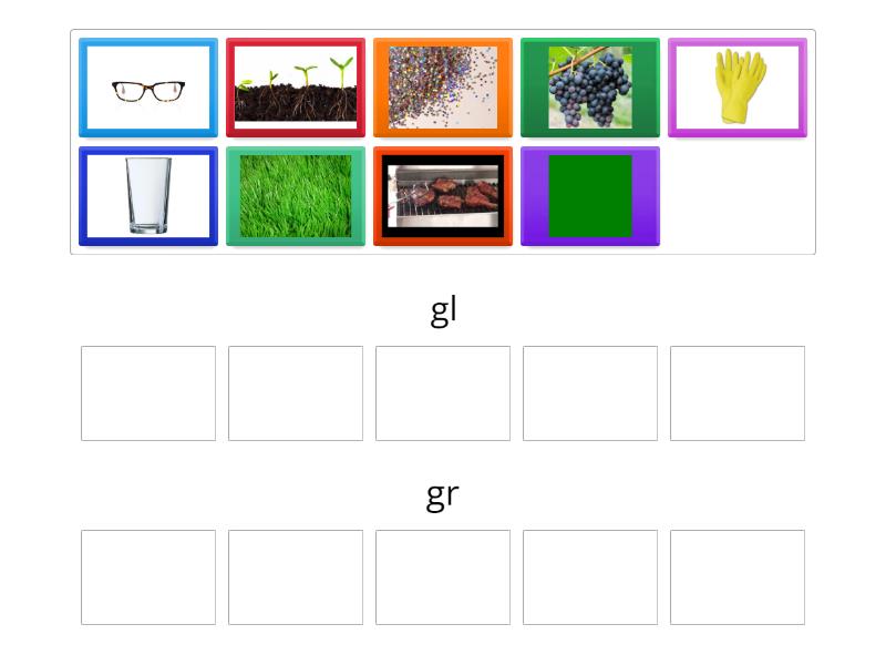 Consonant Blends gl, gr - Group sort