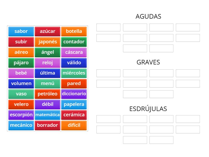 ORGANIZA LAS PALABRAS GRAVES, AGUDAS Y ESDRUJULAS. - Group sort