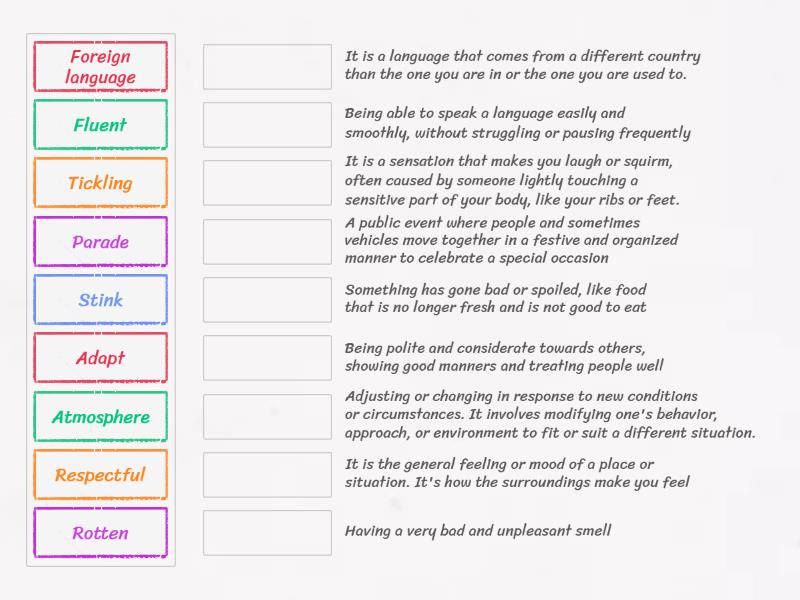 Matching the words with their definition - Match up