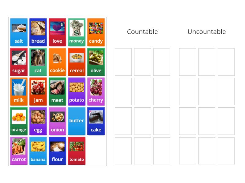Countable and Uncountable nouns - Ordenar por grupo