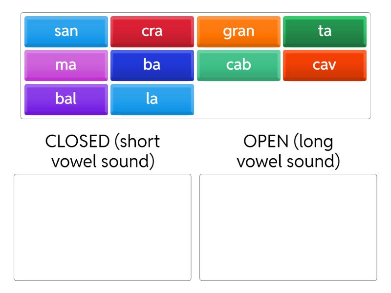 Open and Closed Syllables - Group sort