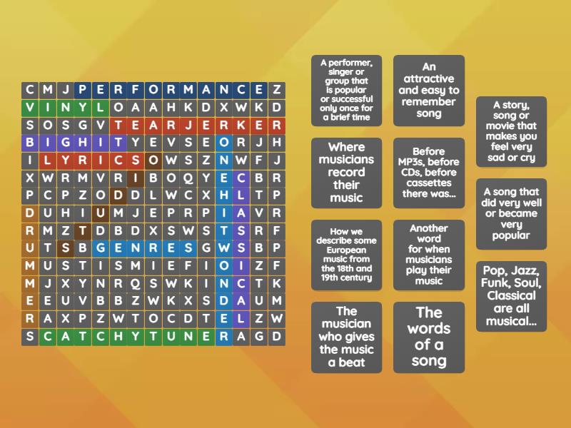 B3-B4 Vocabulary about music - Wordsearch