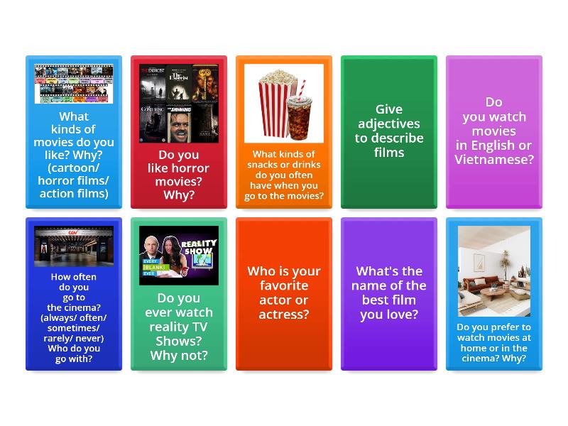 FILM SPEAKING QUESTIONS - A2 - Flip tiles