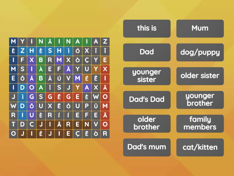 Family members in Chinese (Lesson 2) - Wordsearch