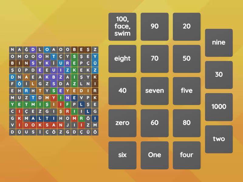 : Sayilar 0-1000 - Wordsearch