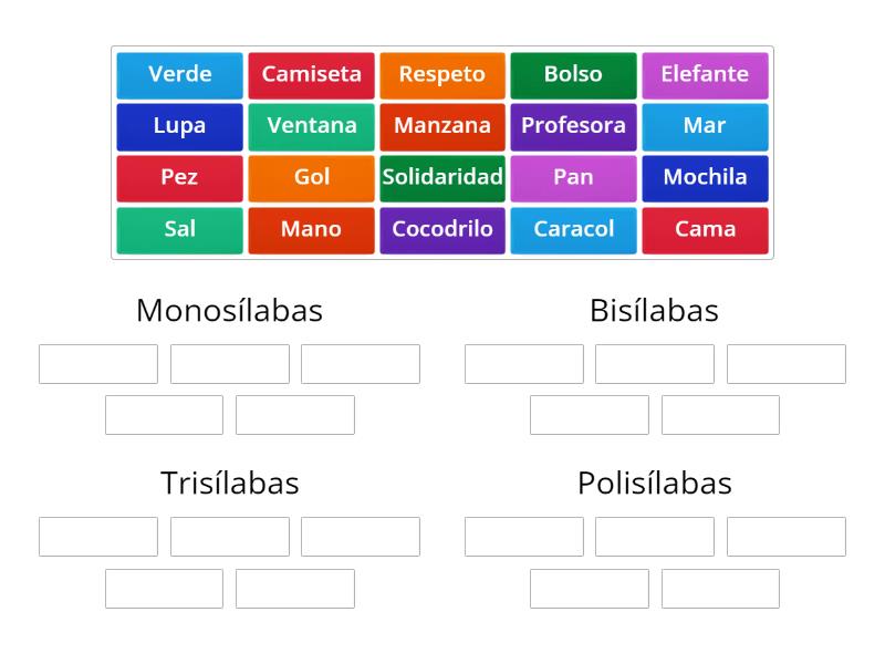 Clasifica las siguientes palabras por el número de sílabas - Ordenar ...