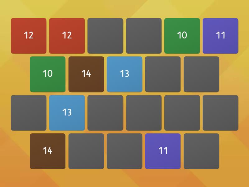 Numbers 10-20 matching game - Matching pairs