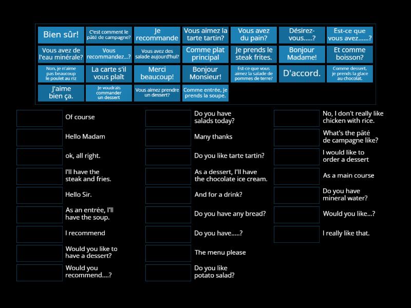 Au restaurant- Une conversation - Match up