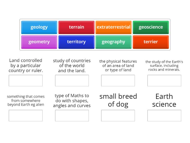Latin root terr/terra = earth/land & Greek root ‘geo’ = earth - Group sort