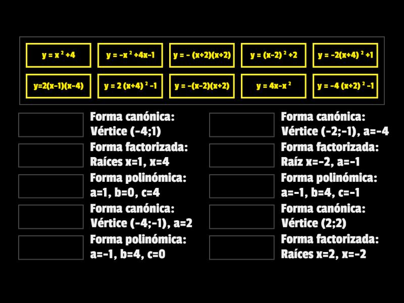 Formas de la función cuadrática - Match up