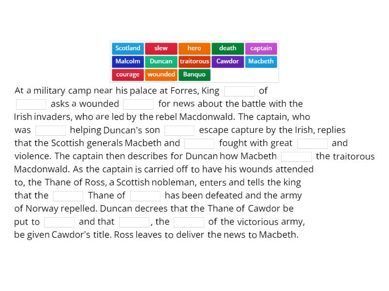 Macbeth Act 1 Scene 2 Summary - Complete the sentence