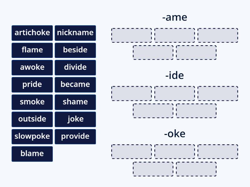 Word Family Accuracy -ame, -ide-, -oke - Group sort