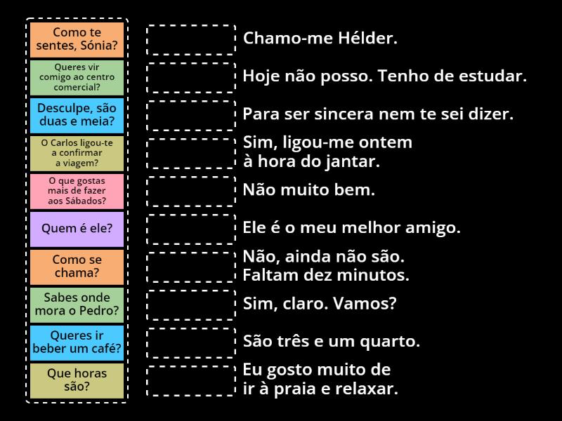 Completa as frases - Match up