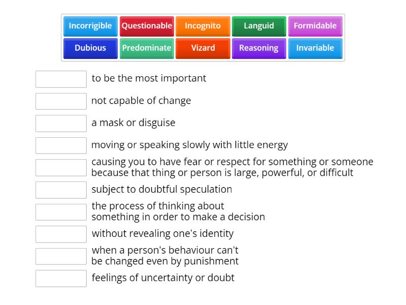 'A Scandal in Bohemia' Vocabulary Challenge - Match up