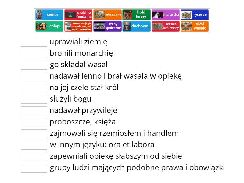 feudalizm: system lenny - Połącz w pary