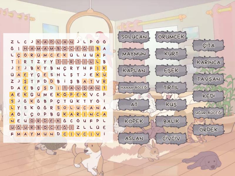 Hayvan Adları Öğrenme - Wordsearch