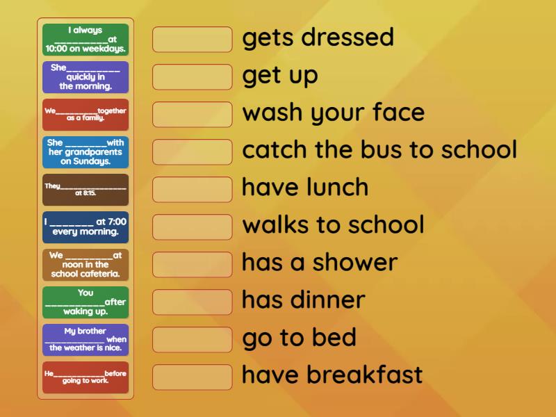 daily routine sentences - Match up
