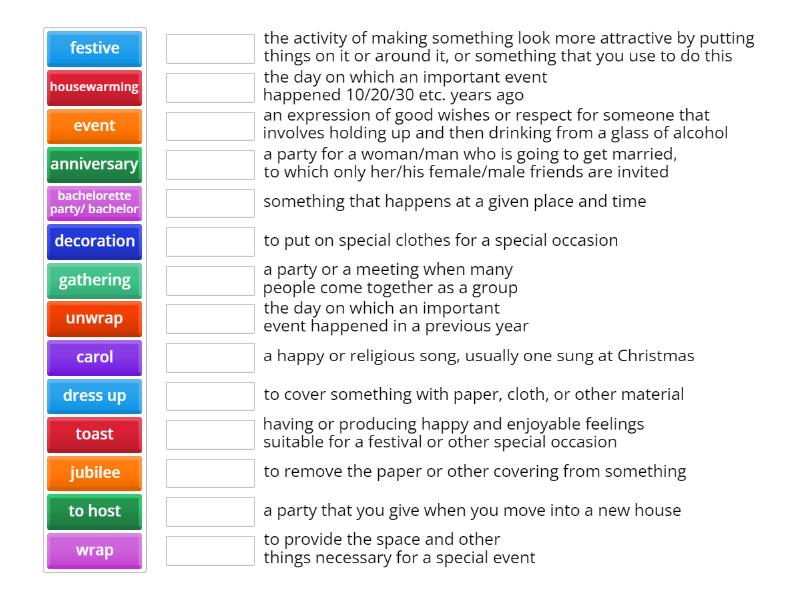 Celebration vocabulary - Match up