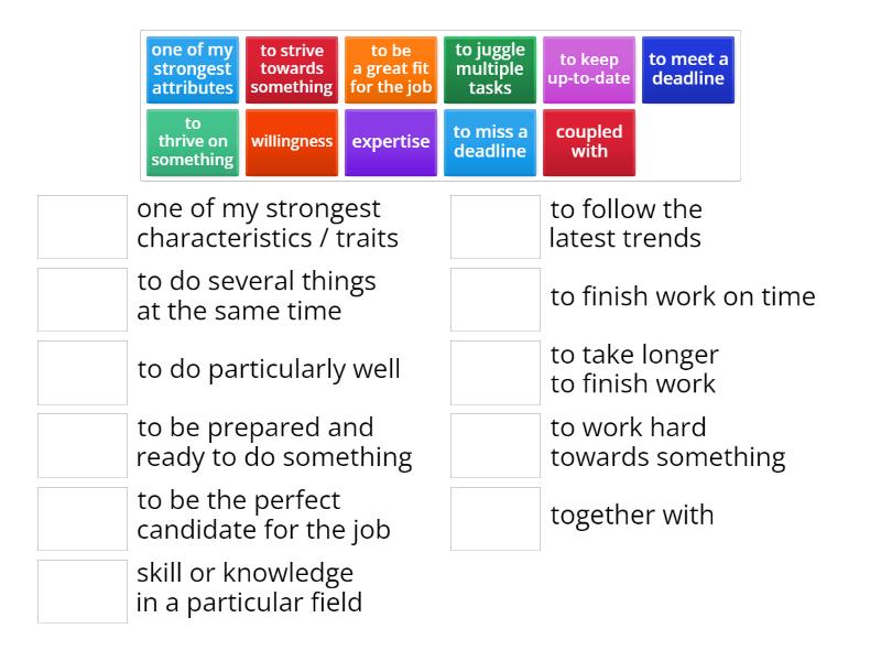 Job interview expressions and collocations pre teach Rui - Match up