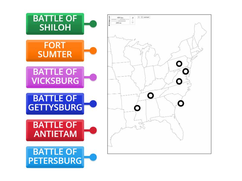 MAP - BATTLES OF THE CIVIL WAR - Labelled diagram