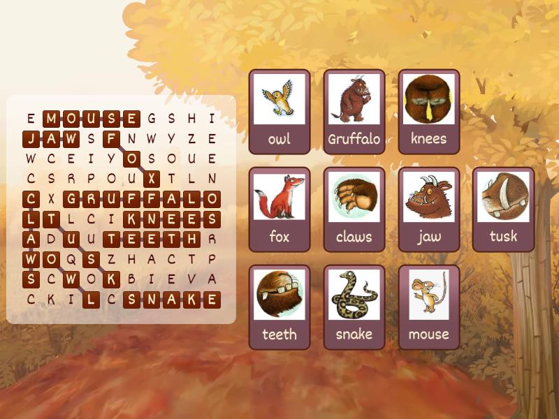 Word search - The Gruffalo - part 1 - MEIE - Wordsearch