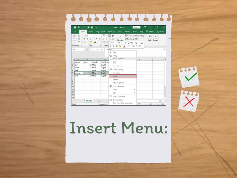 Menu Bar and Ribbon in spreadsheets, elements and cocepts. - Flash cards
