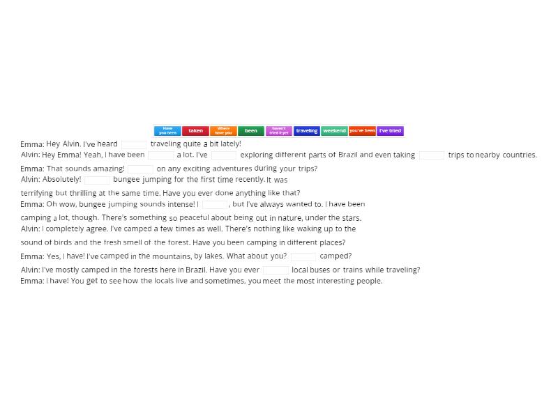 Emma and Alvin dialogue - Completar la frase