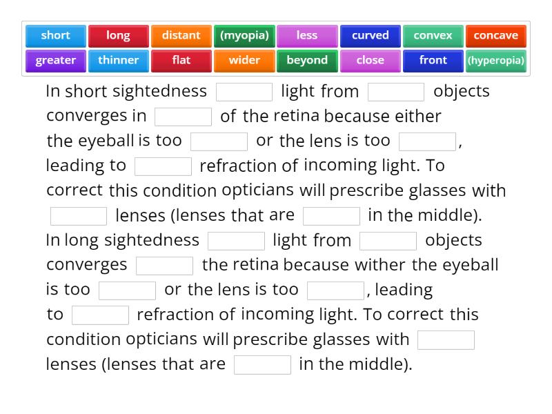 Eye defects - Complete the sentence