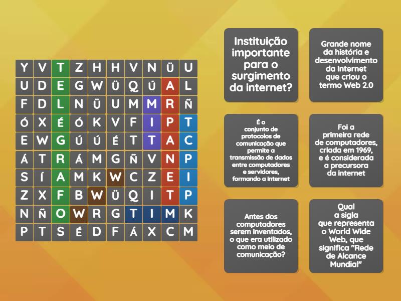 Atividade: surgimento e evolução da internet - Sopa de letras