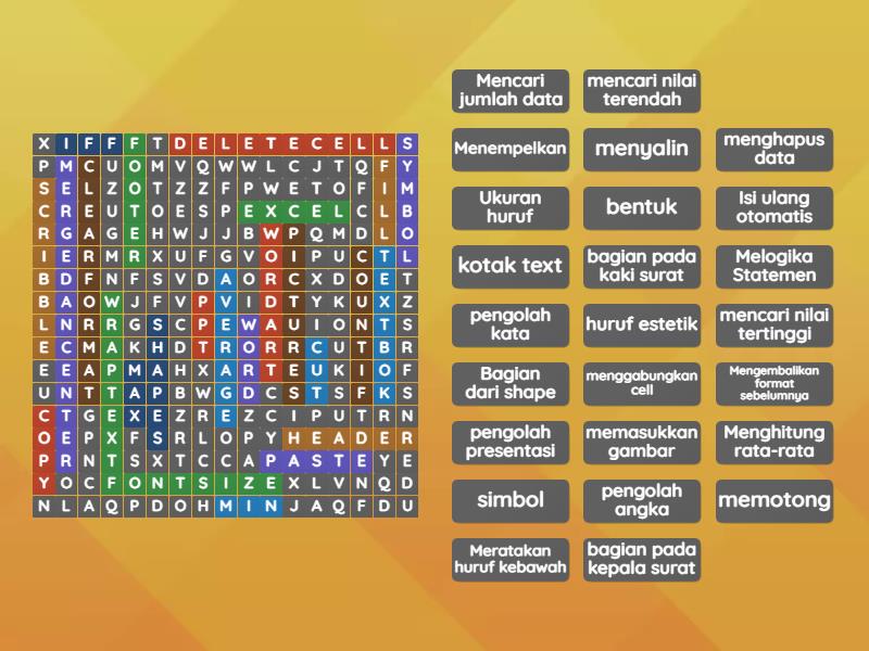QUIZ EXCEL BAE - Wordsearch