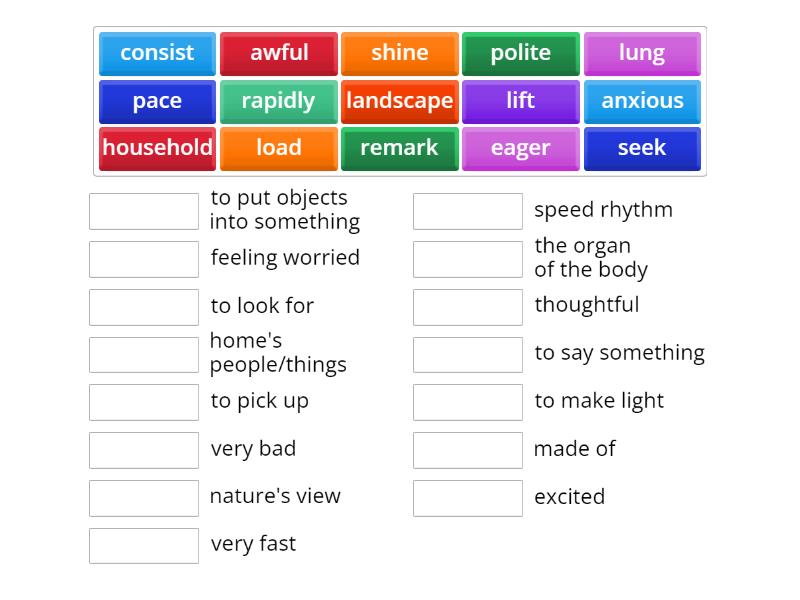 Choose the right word for the given definition - Match up