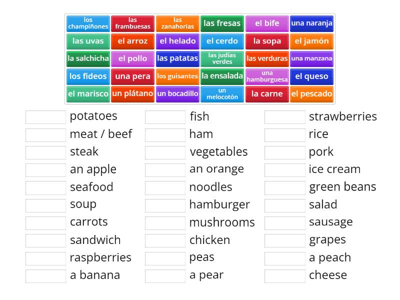 La comida - Food - Match up