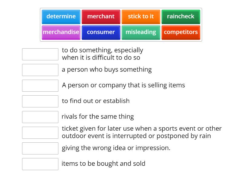 Consumer Vocabulary - Match up