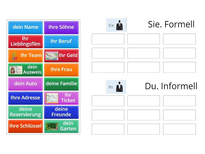Formell/Informell? Possessivpronomen - Ordenar por grupo